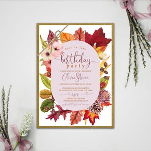 Fall Floral Birthday Party Invitation Template, Autumn Woman's Birthday ...