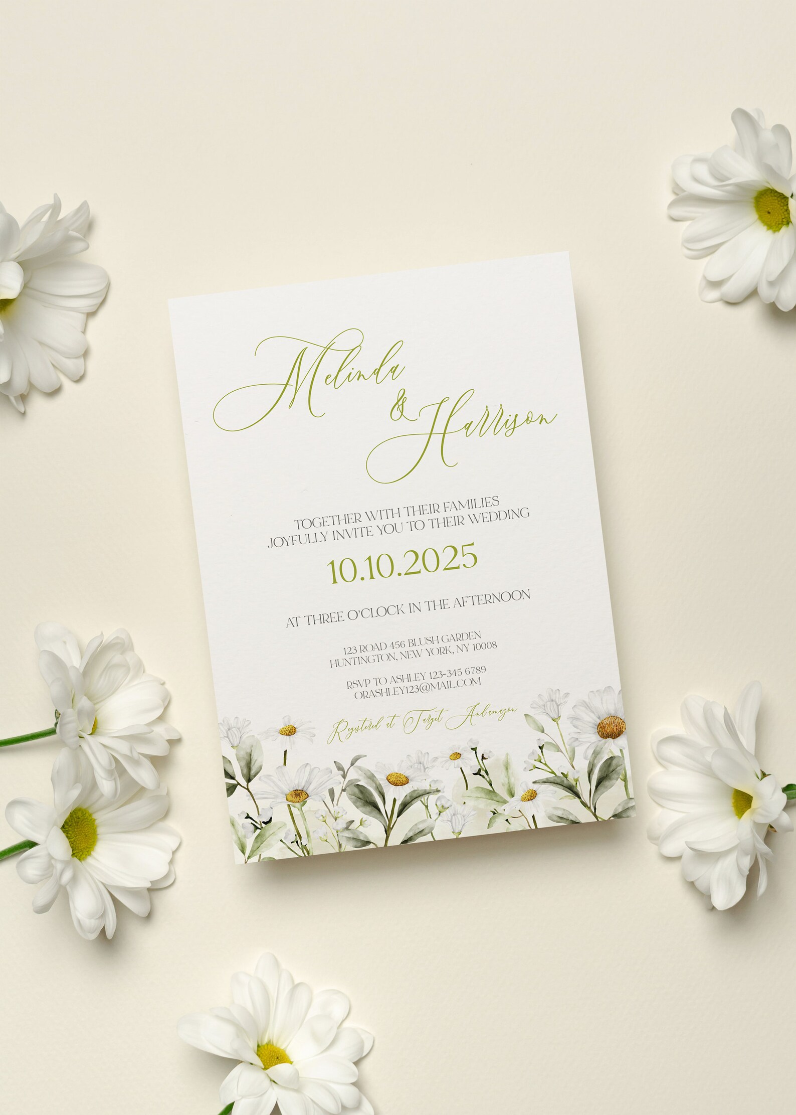 Daisy Wedding Invitation Template, Dusty Wildflower Wedding Invite, 5x7 ...