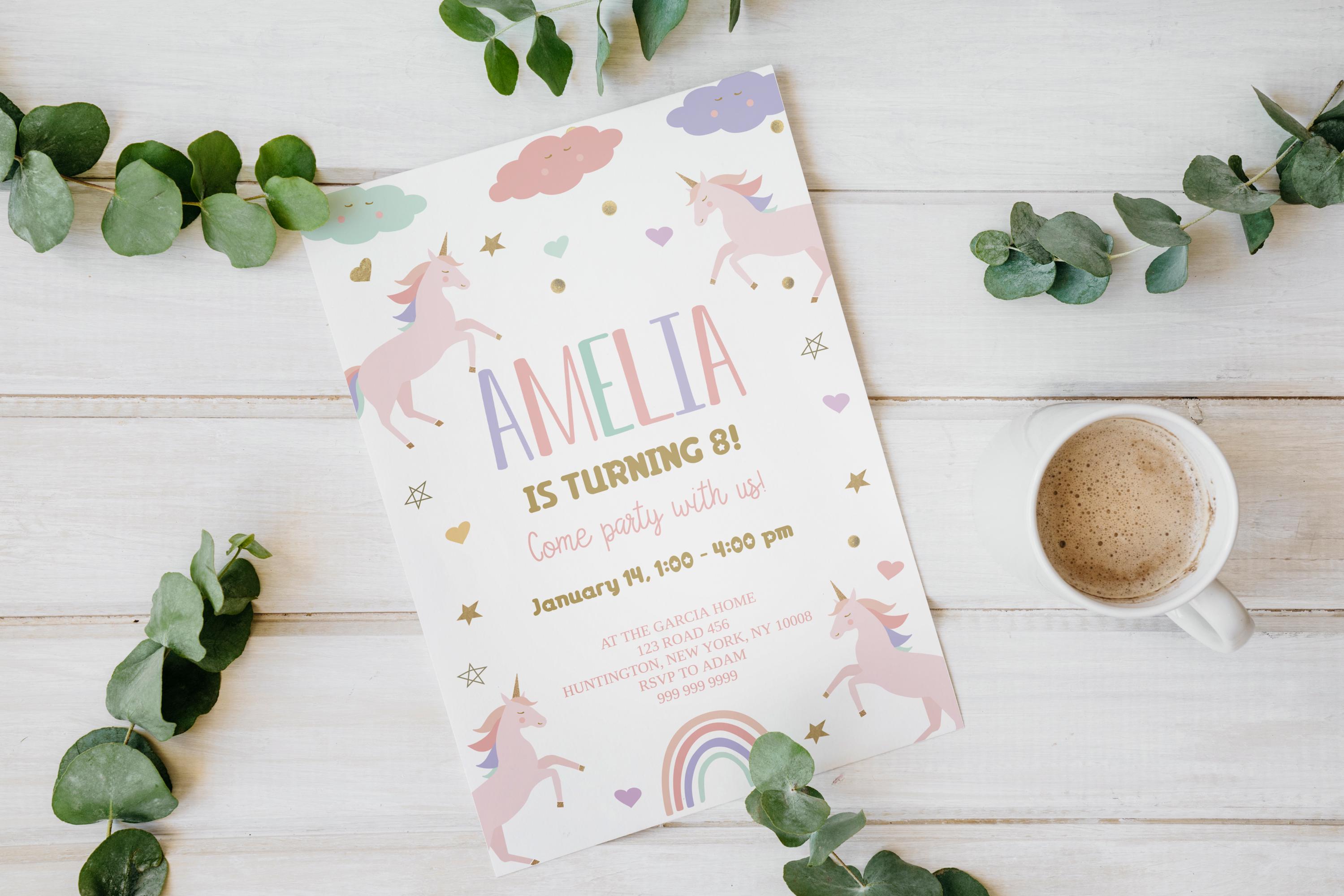 Editable Unicorn Birthday Invitation Template, Magical Party Invite ...