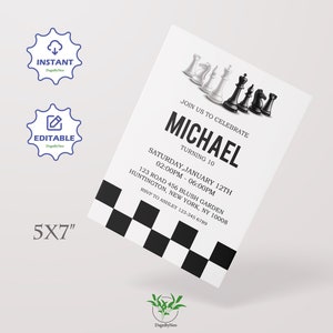 Black and White Chess Birthday Invitation Template, Digital Chess Party ...