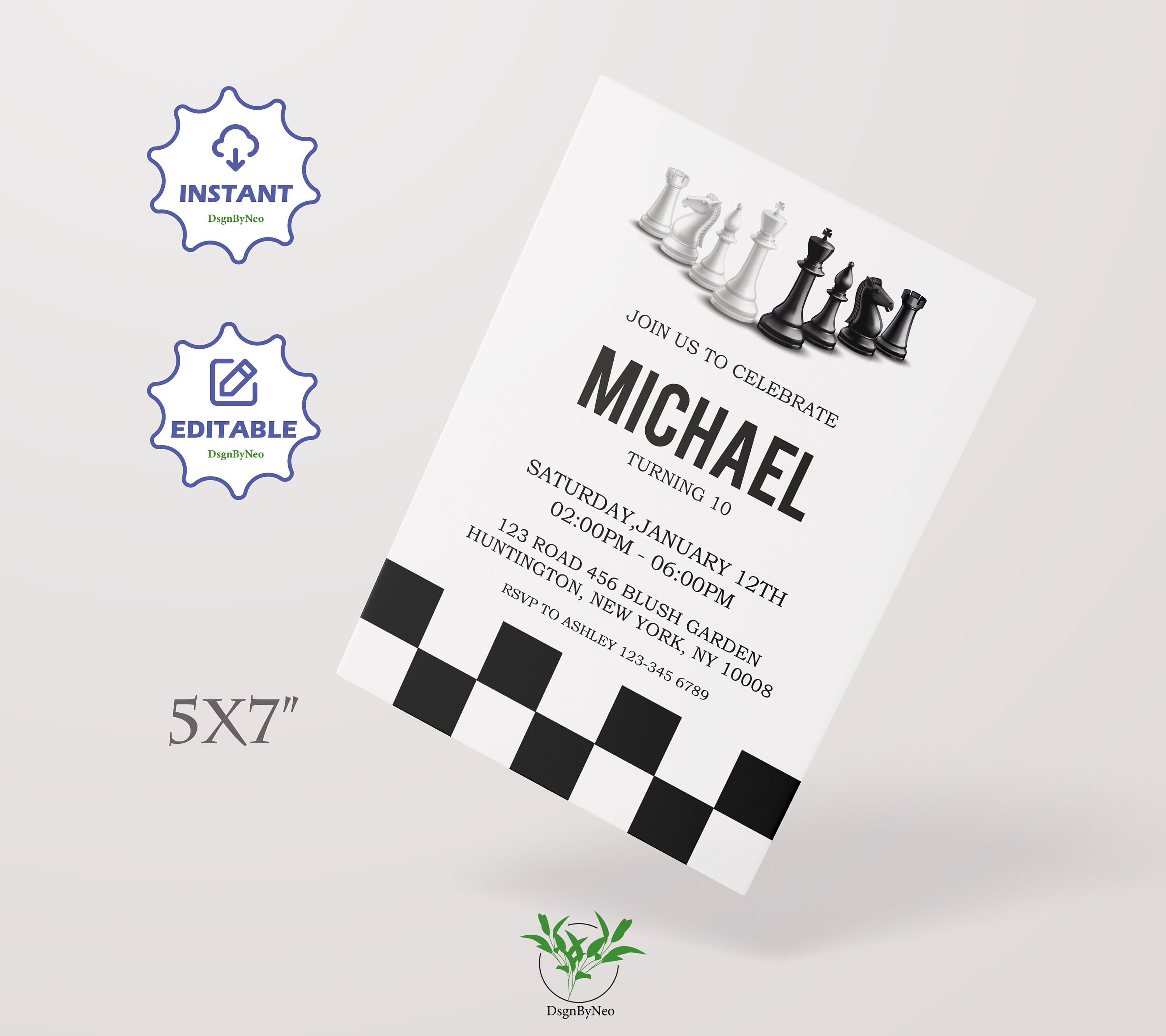 Black and White Chess Birthday Invitation Template, Digital Chess Party ...