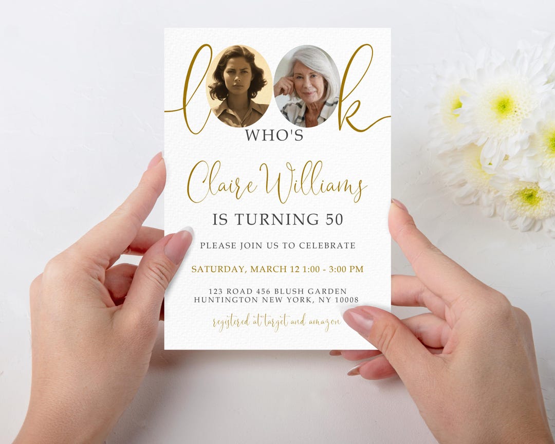 Gold Number Look Who's Birthday Invitation Template, Gender Neutral ...