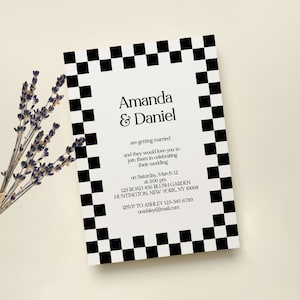 Checkered Wedding Invitation Template, Wedding Invitation, Whimsical ...