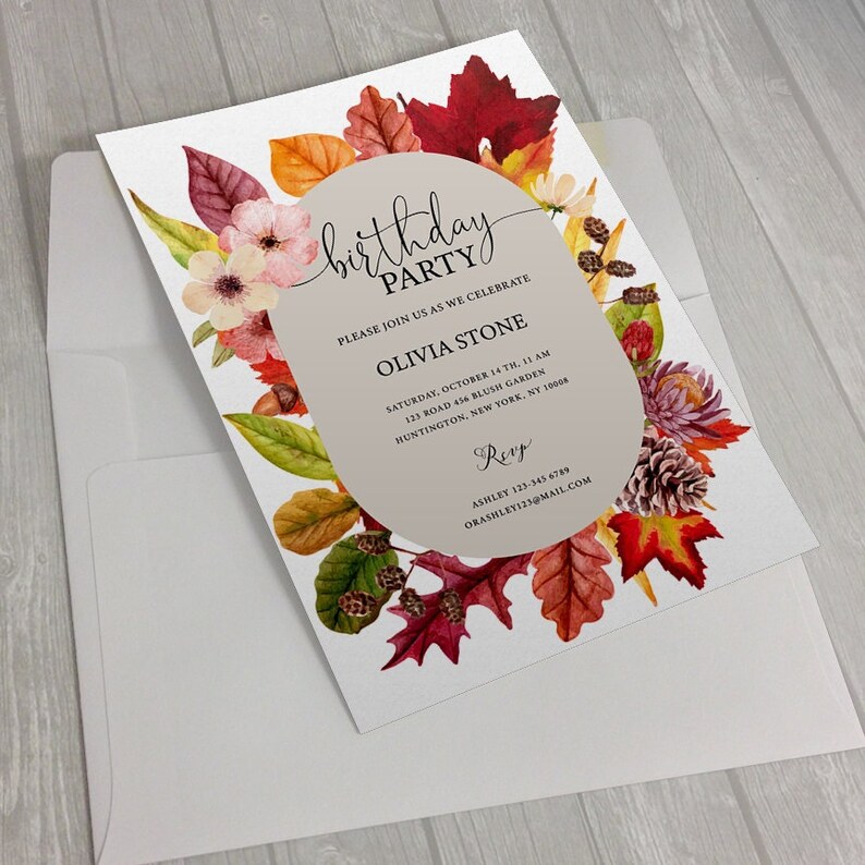 Fall Floral Birthday Party Invitation Template Autumn - Etsy