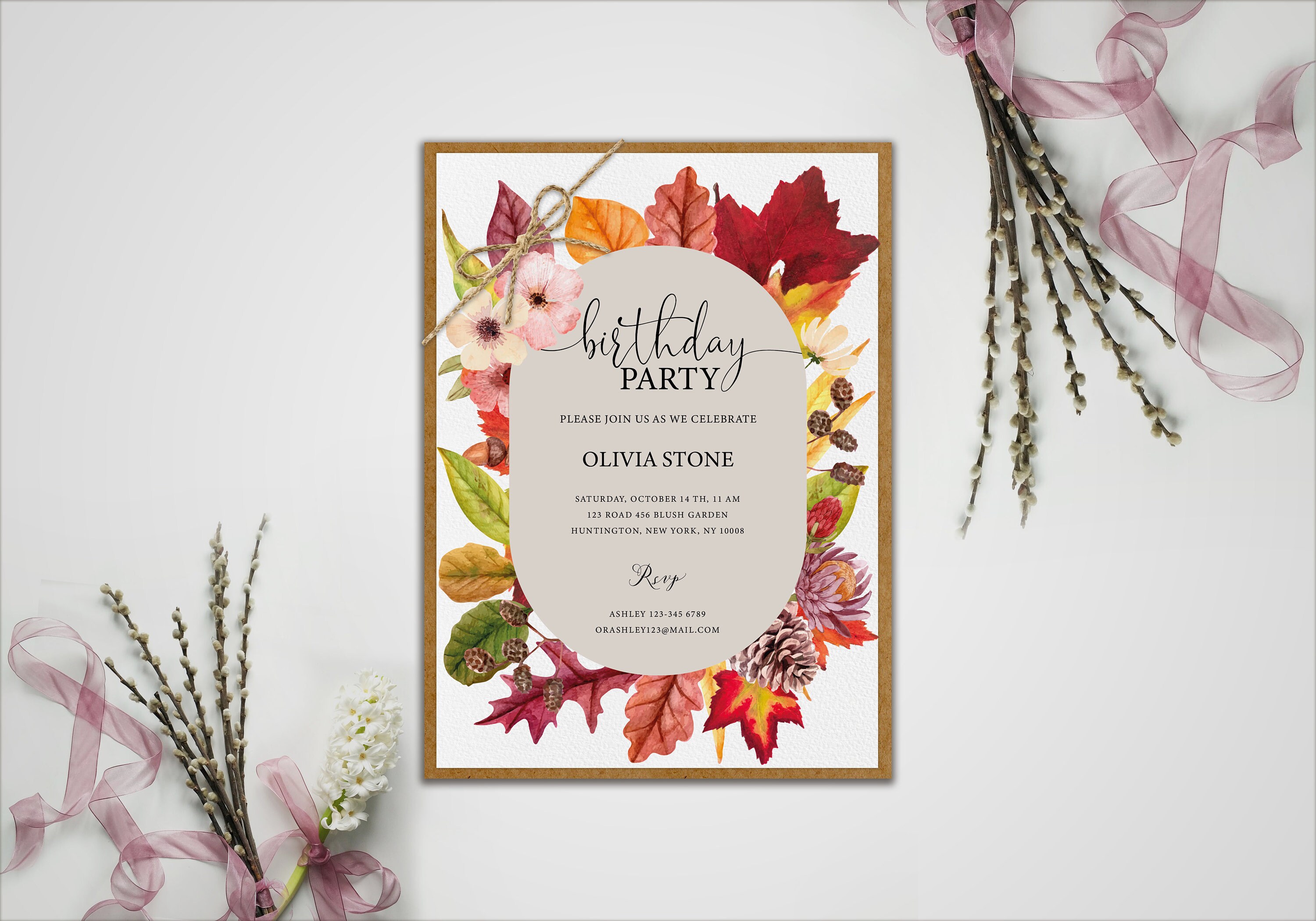 Fall Floral Birthday Party Invitation Template Autumn - Etsy