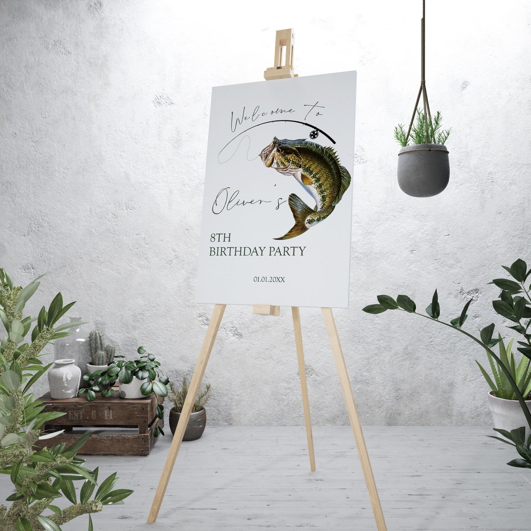 Editable Fishing Welcome Sign Template, Fishing Birthday Custom Sign ...