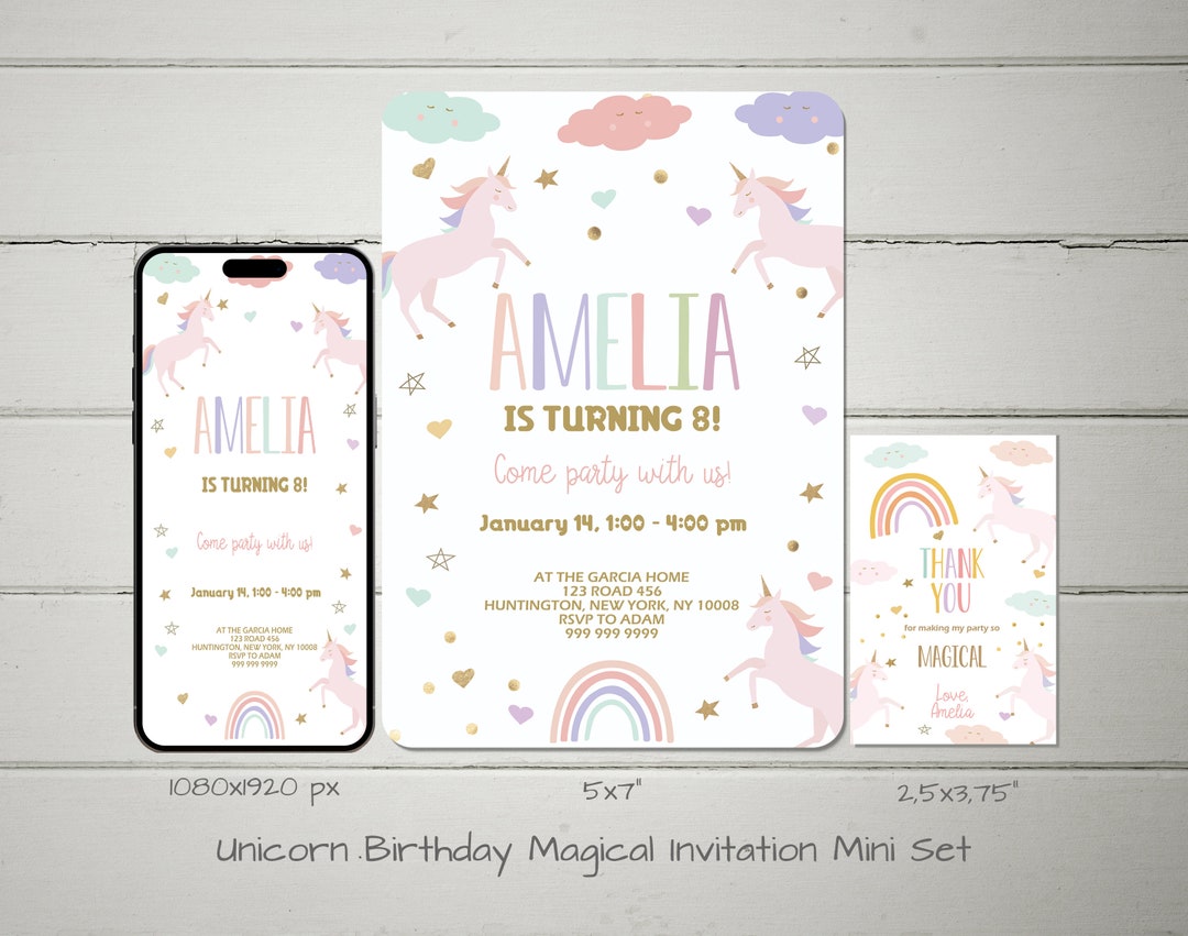 Unicorn Birthday Party Mini Set, Magic Party Set, Invitation, Mobile ...