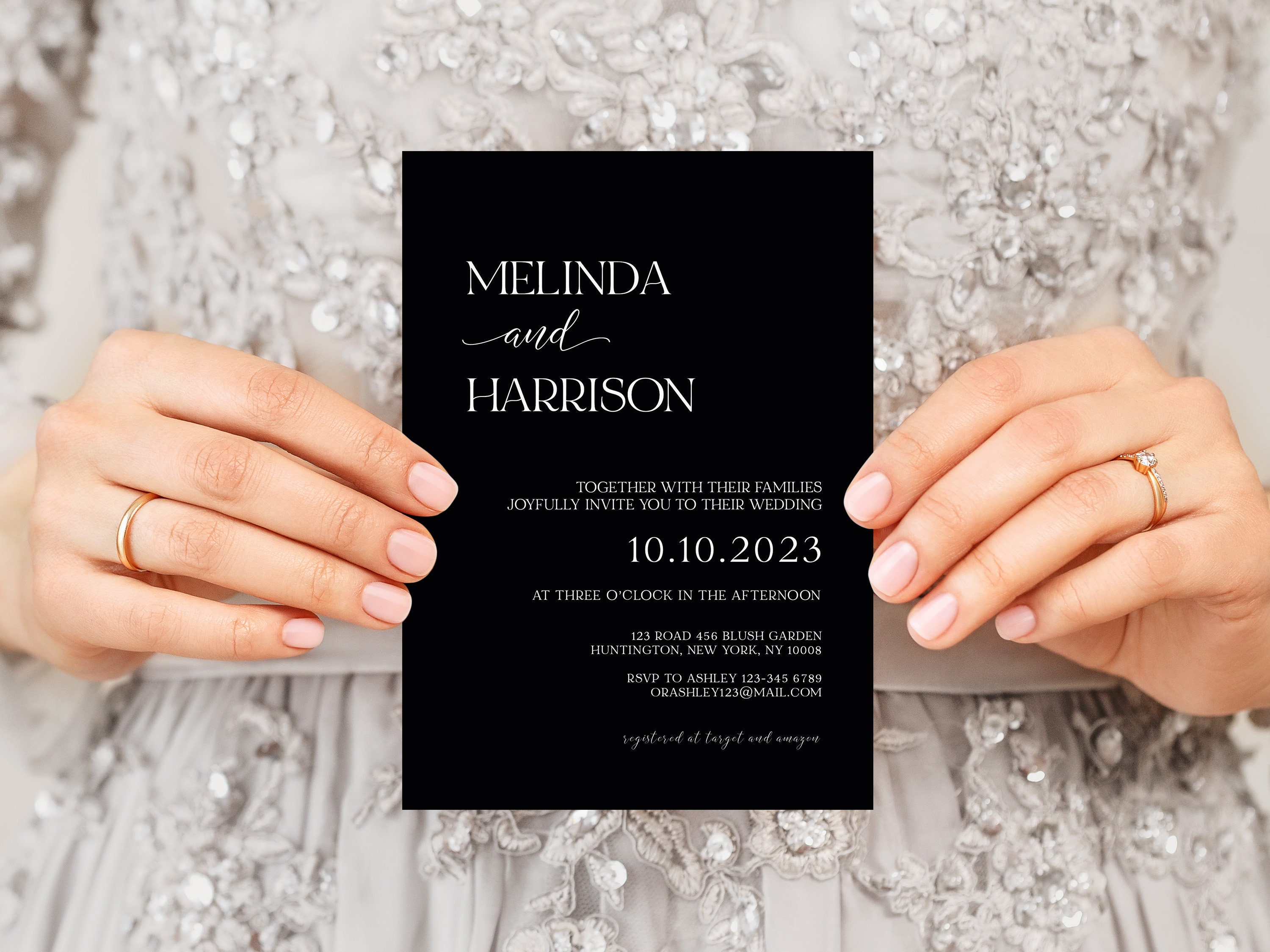 Black Wedding Invitation Template, Black and White Wedding Invitation ...