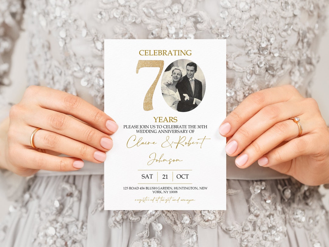 70th Wedding Anniversary Invitation Template, Golden Anniversary Photo ...