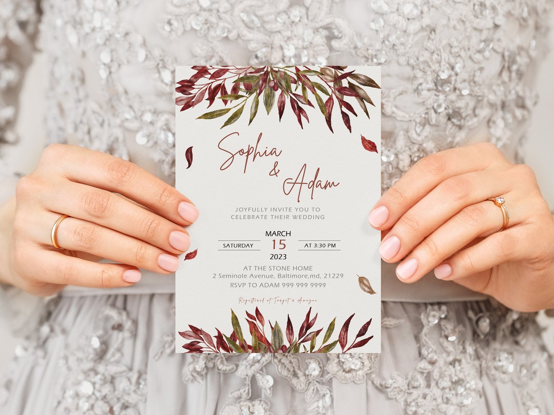 Rustic Fall Boho Wedding Invitation Template Autumn Leaves - Etsy