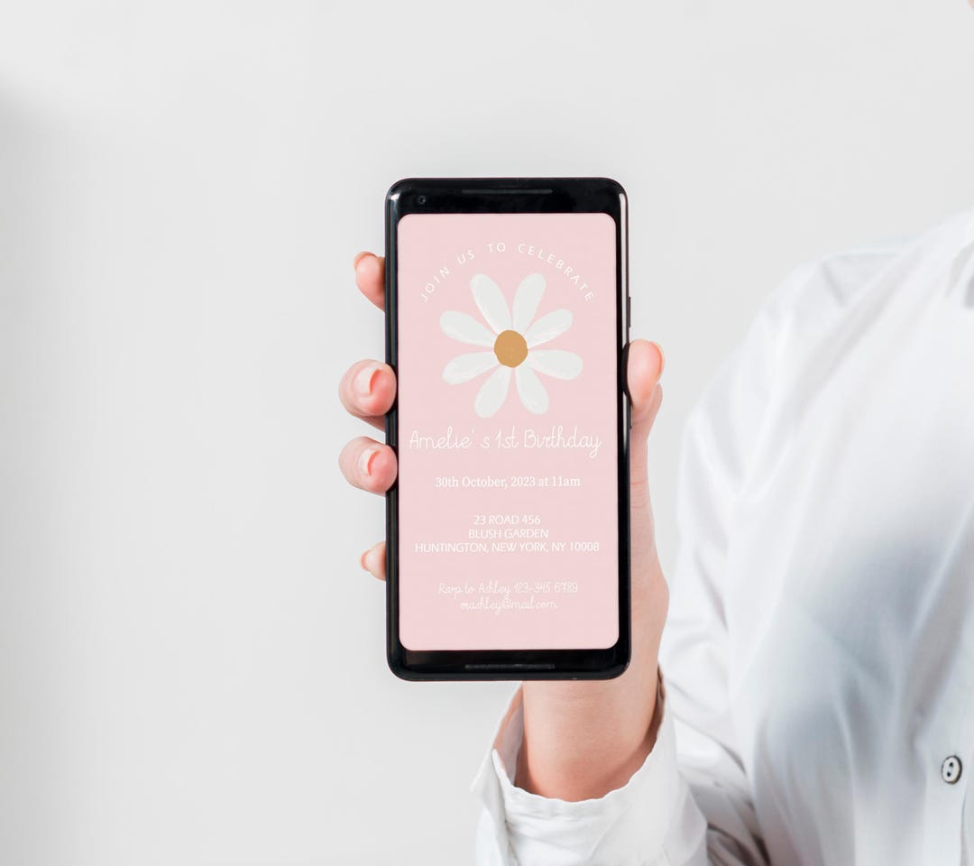 Daisy Birthday Pink Digital Invitation Editable Template, Daisy ...