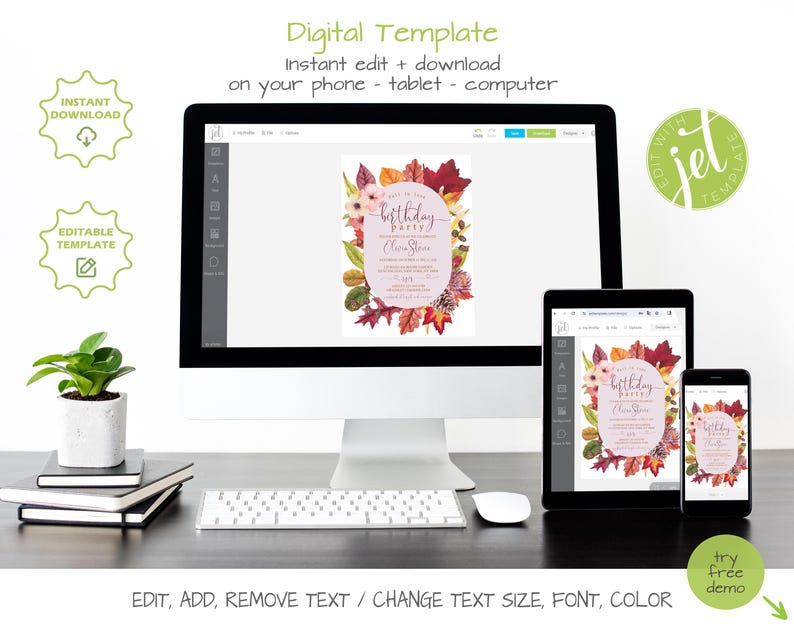Fall Floral Birthday Party Invitation Template, Autumn Woman's Birthday ...