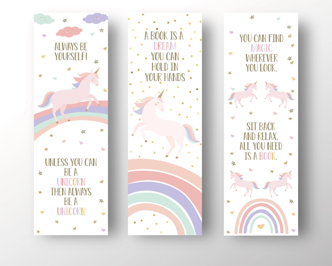 Magical Unicorn Theme Bookmarks Instant Printable, 2x8 Printable ...