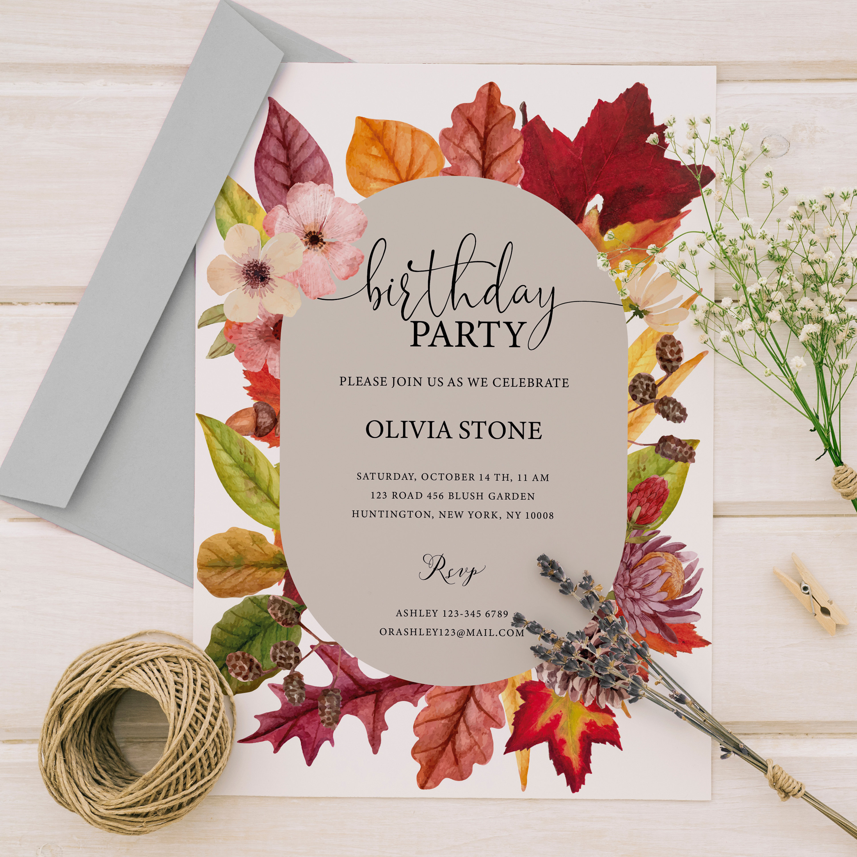 Fall Floral Birthday Party Invitation Template Autumn - Etsy