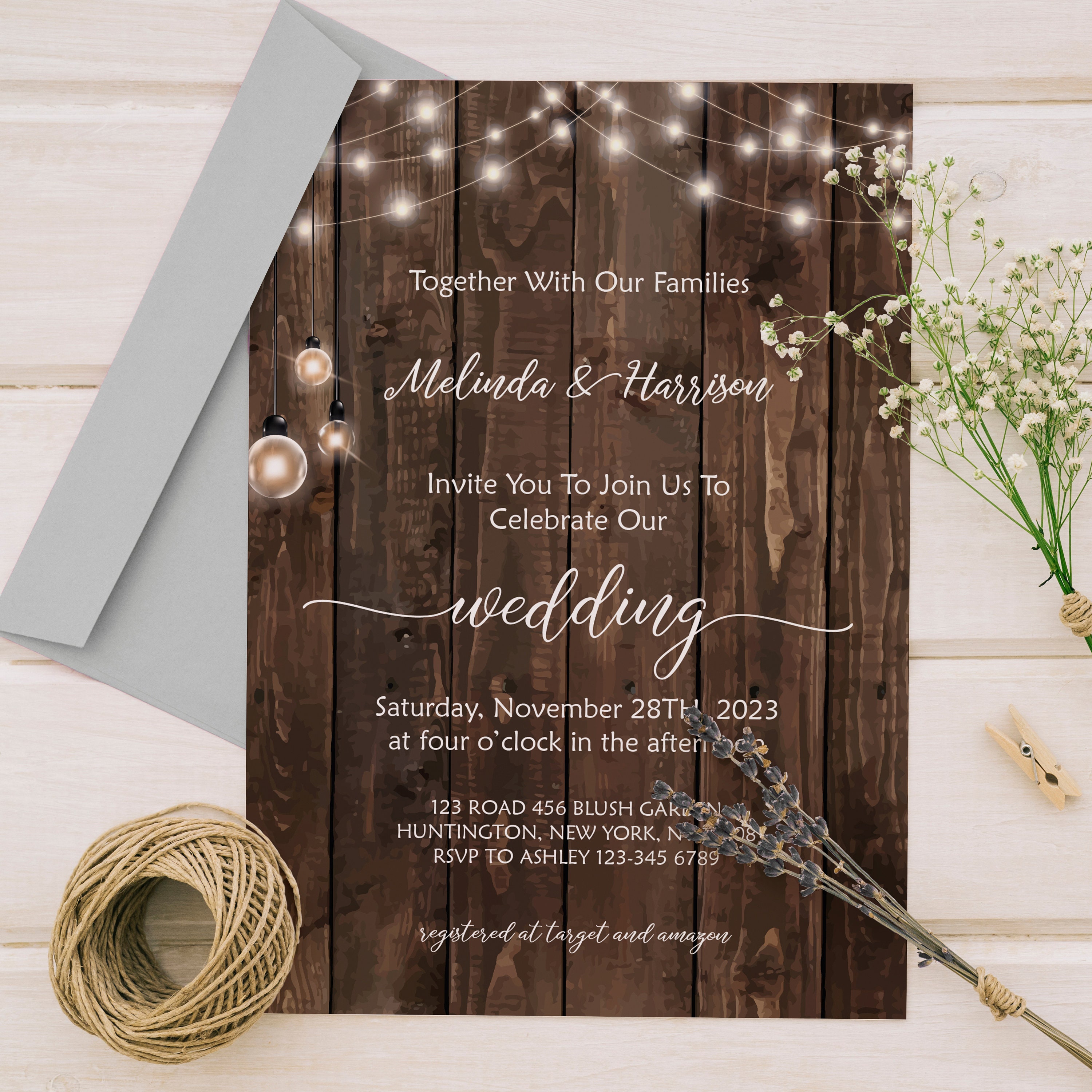 Rustic Wedding Invitation Template Rustic Wood and Mason - Etsy