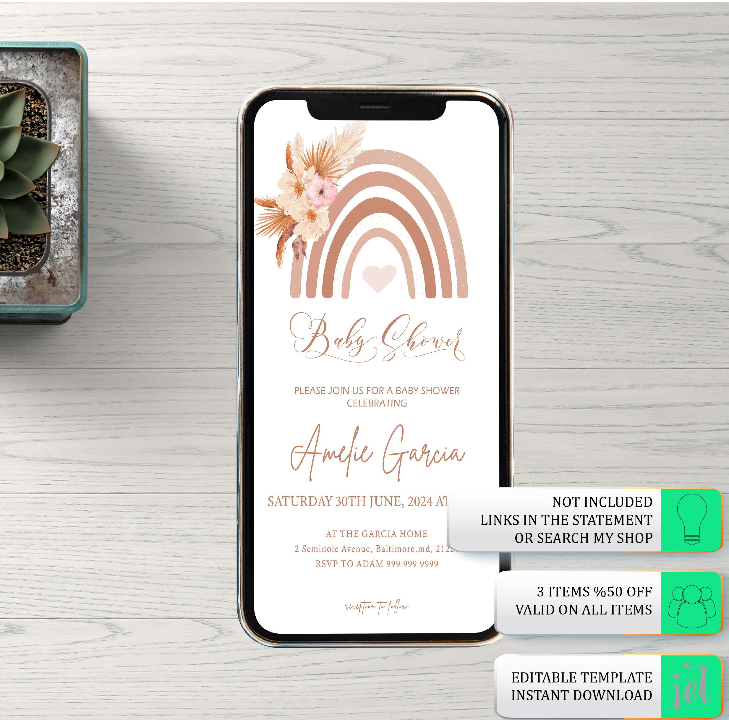 Boho Rainbow Baby Shower Welcome Sign Template, Printable Welcome Sign ...