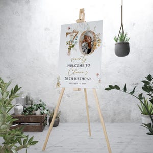 Gold Floral Number 70th Welcome Sign Template, Modern 70th Welcome Sign ...
