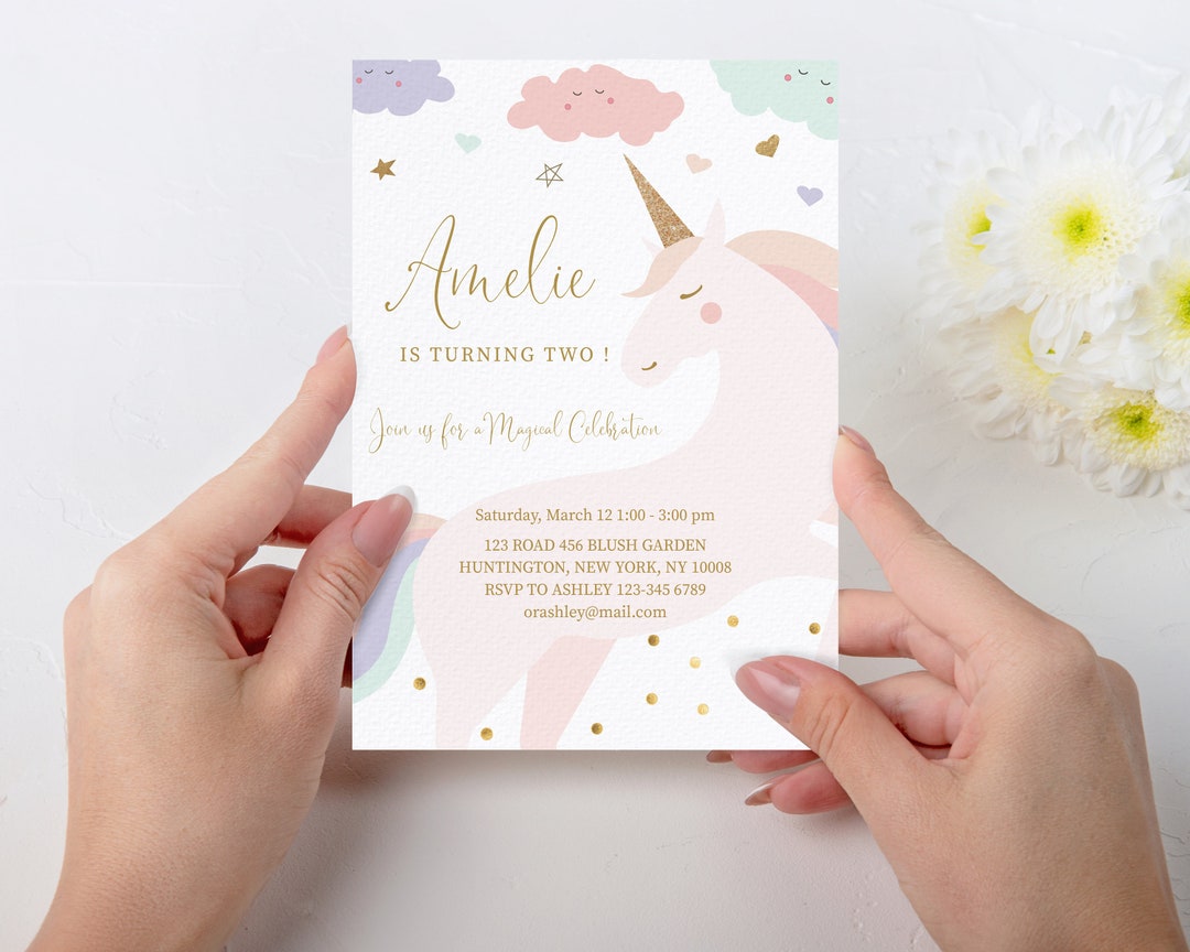 Unicorn Birthday Invitation Template, Unicorn Party Invitation, Girl ...
