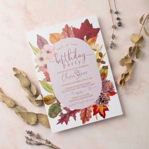 Fall Floral Birthday Party Invitation Template, Autumn Woman's Birthday ...