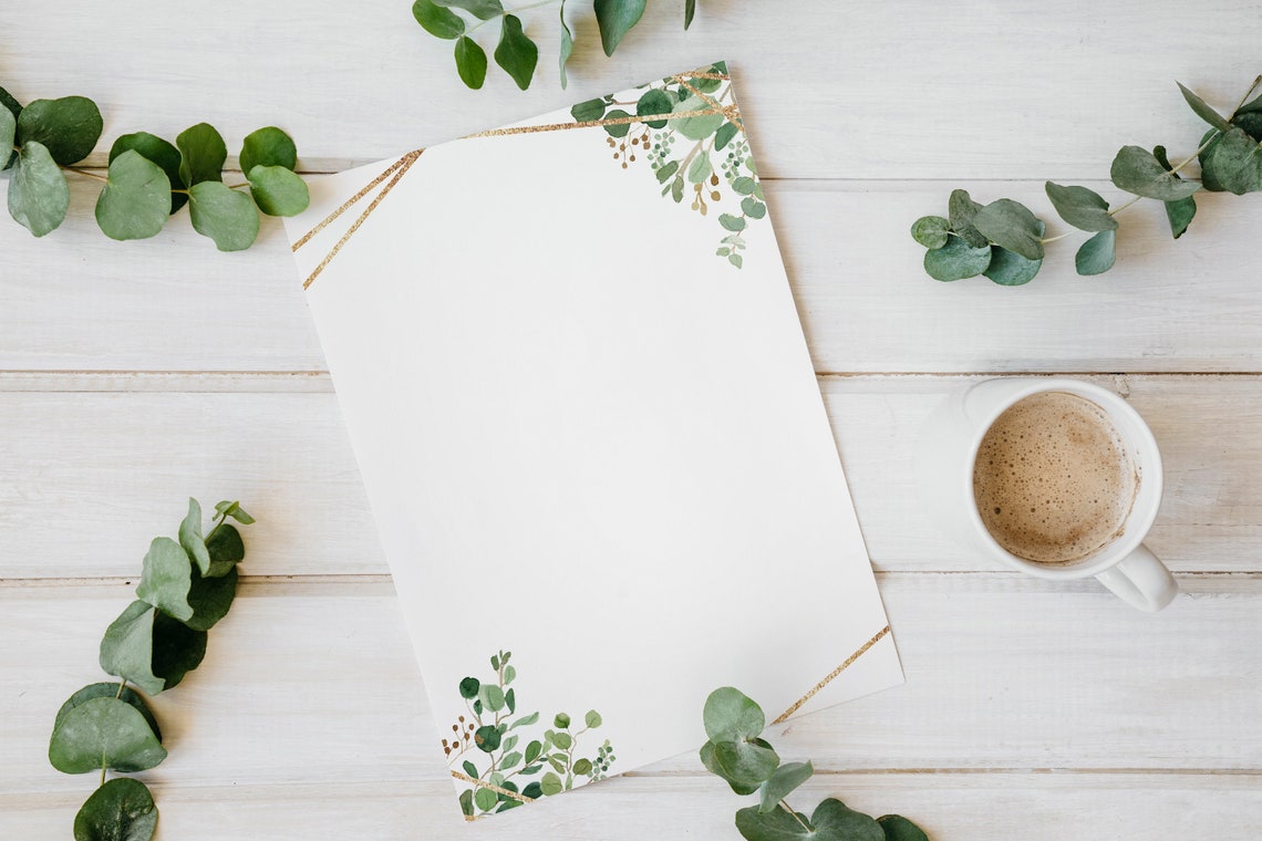 Eucalyptus Greenery Gold Border Microsoft Word Template, Elegant ...