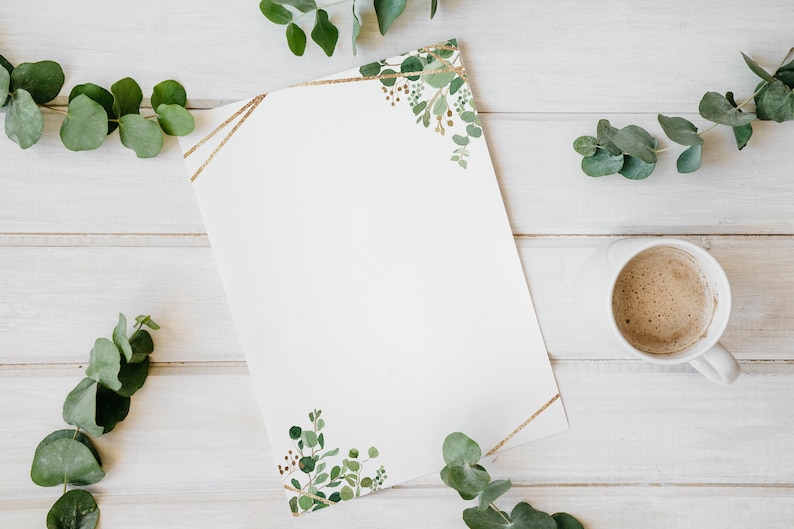 Eucalyptus Greenery Gold Border Microsoft Word Template, Elegant ...