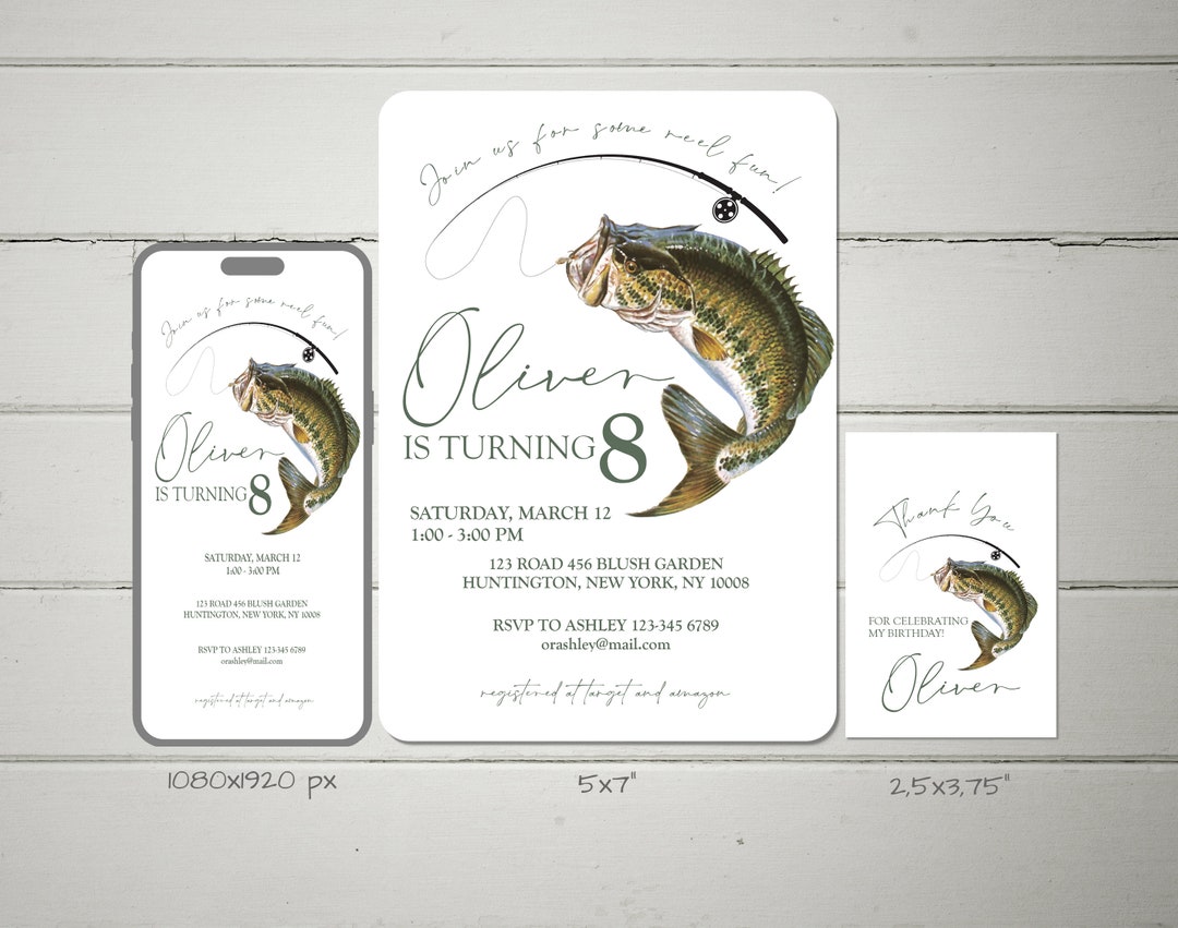 Editable Fishing Invitation Set Template, Fishing Birthday Invitation ...