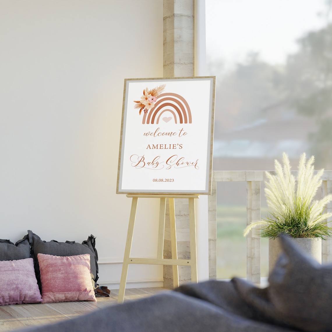 Boho Rainbow Baby Shower Welcome Sign Template Printable - Etsy