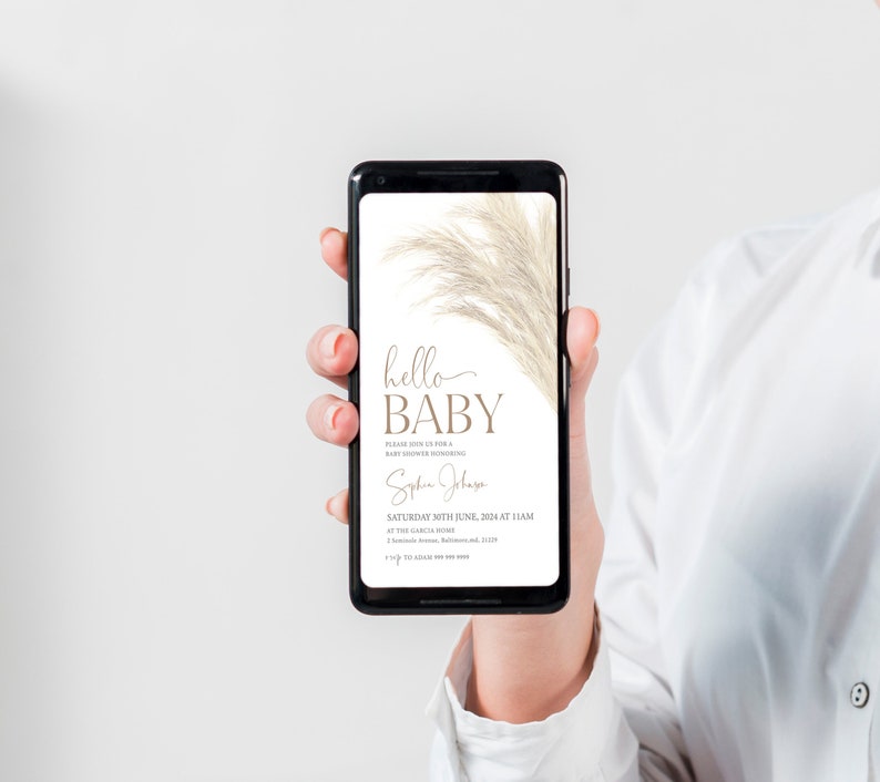 Digital Boho Baby Shower Invitation Template, Editable Digital Baby ...