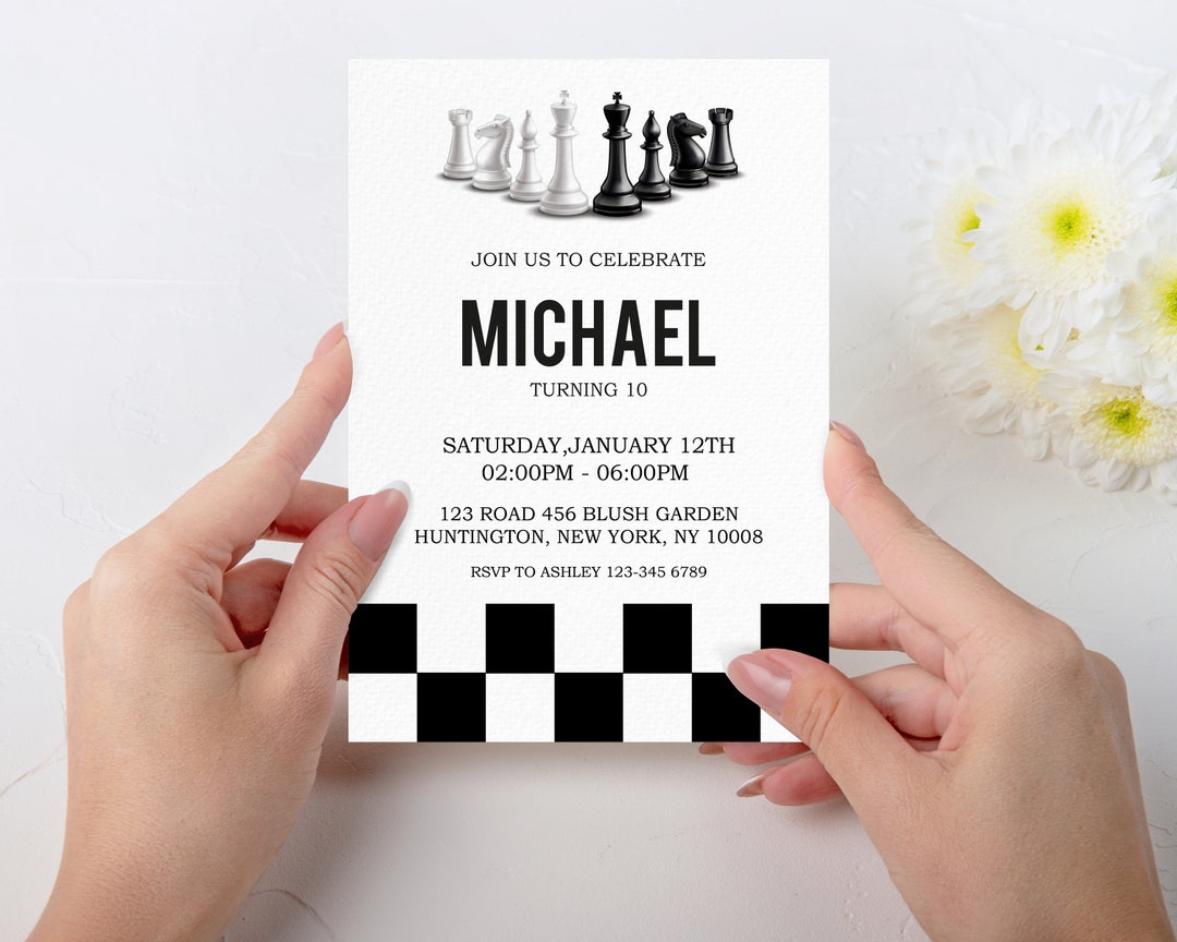 Black and White Chess Birthday Invitation Template, Digital Chess Party ...