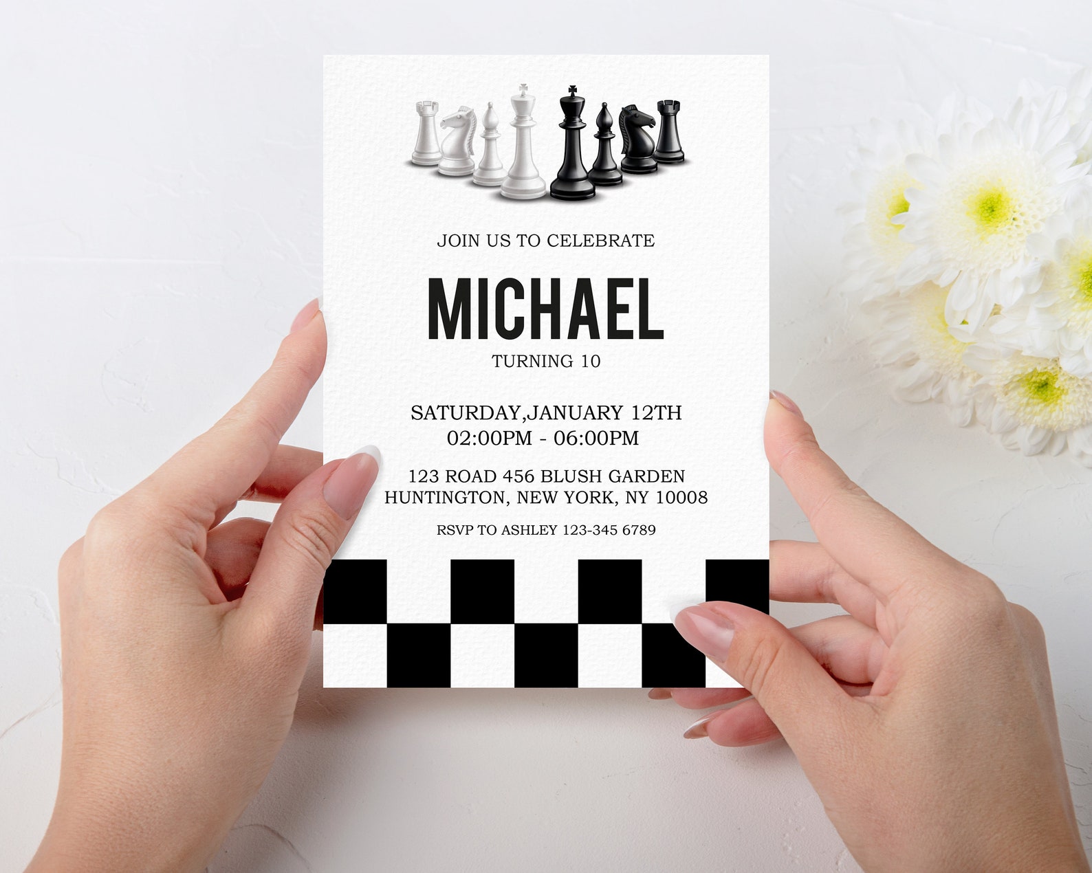 Black and White Chess Birthday Invitation Template, Digital Chess Party ...