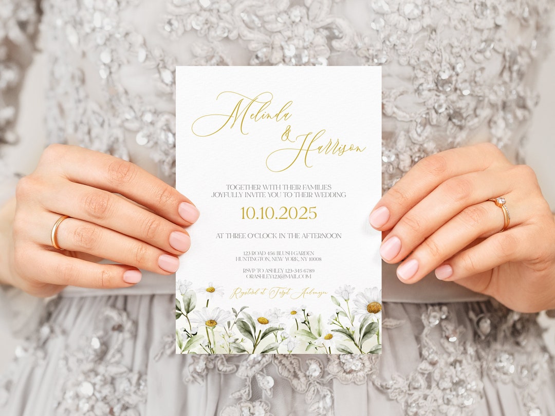 Daisy Wedding Invitation Template, Dusty Wildflower Wedding Invite, 5x7 ...