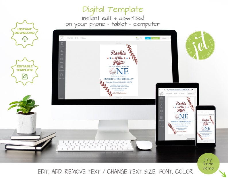 Baseball First Birthday Invitation Template, Rookie of the Year Invite ...