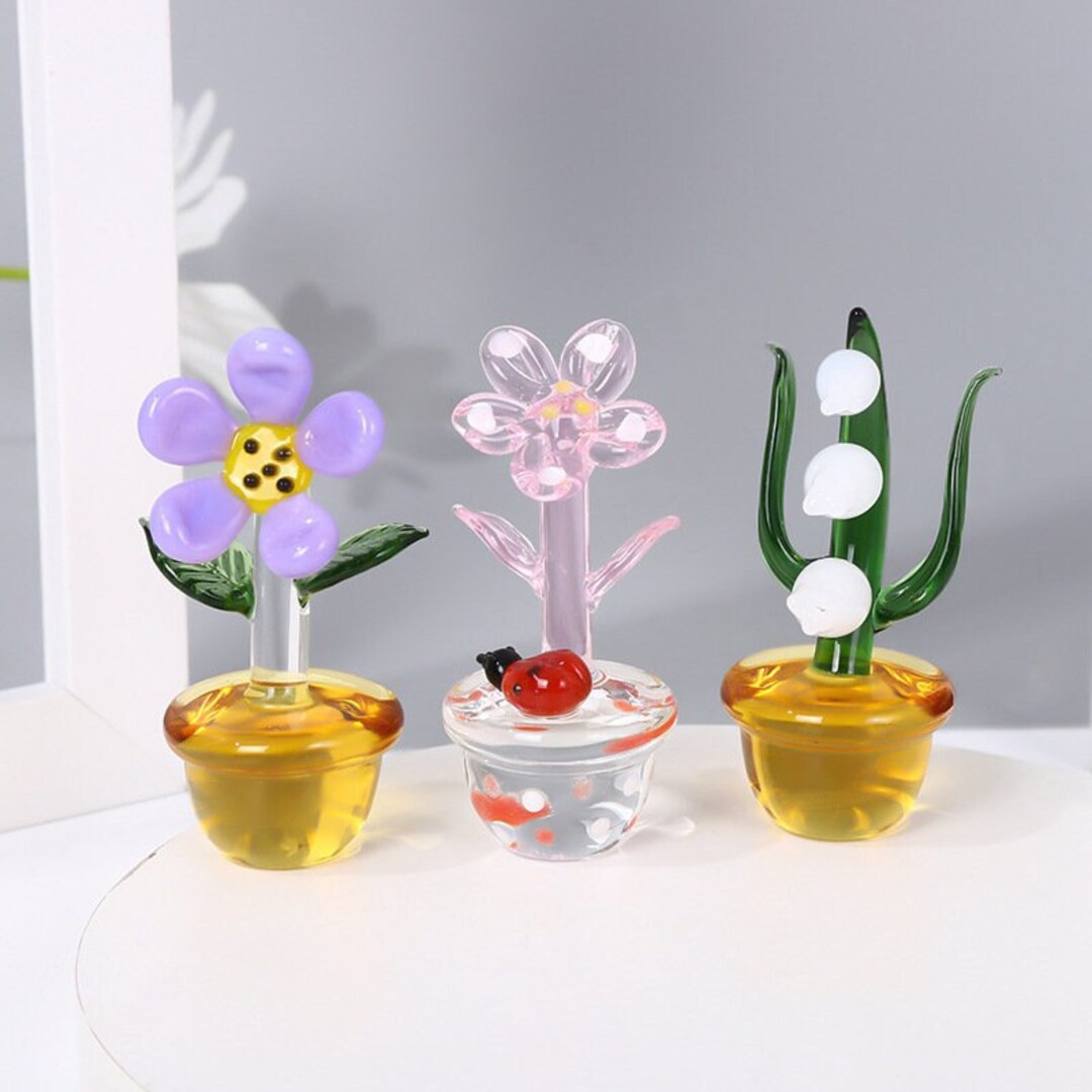 Hand Glass Statue Crafts Mini Sculptures Plant Flowers Porch - Etsy