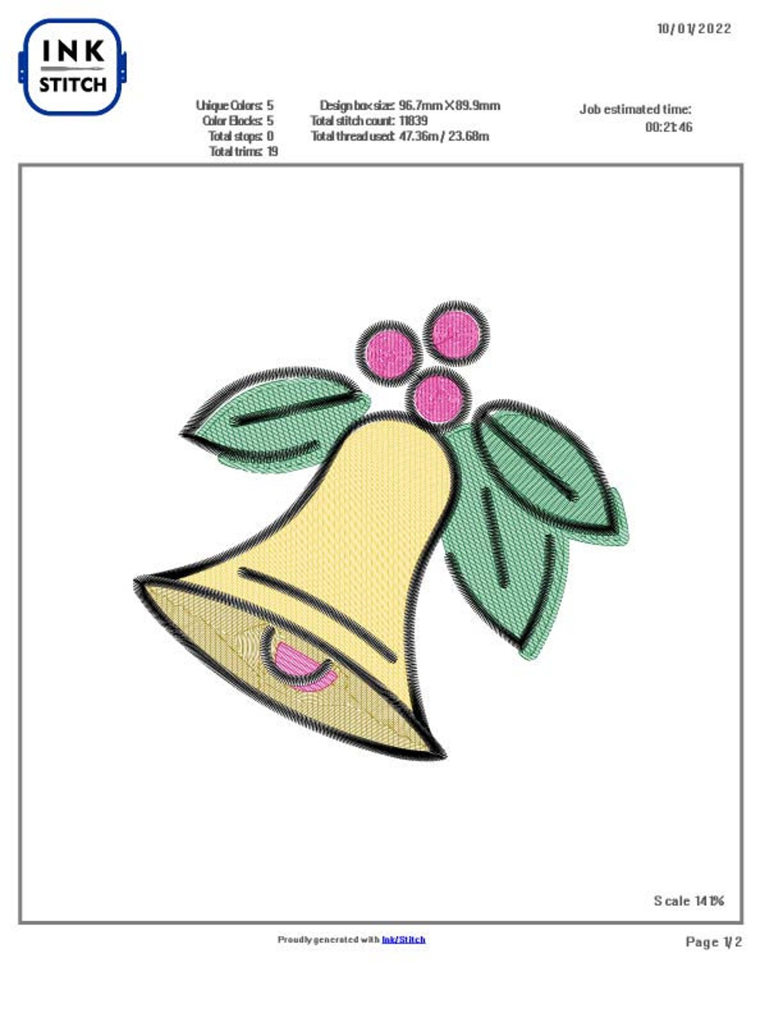 Christmas Bell Embroidery. Five Sizes Included. Sewing Modern Fill ...
