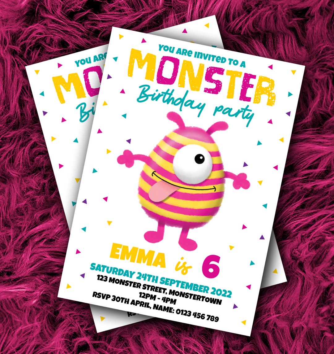 Monster Birthday Party Invitation - Cute Pink Monster Character - Etsy