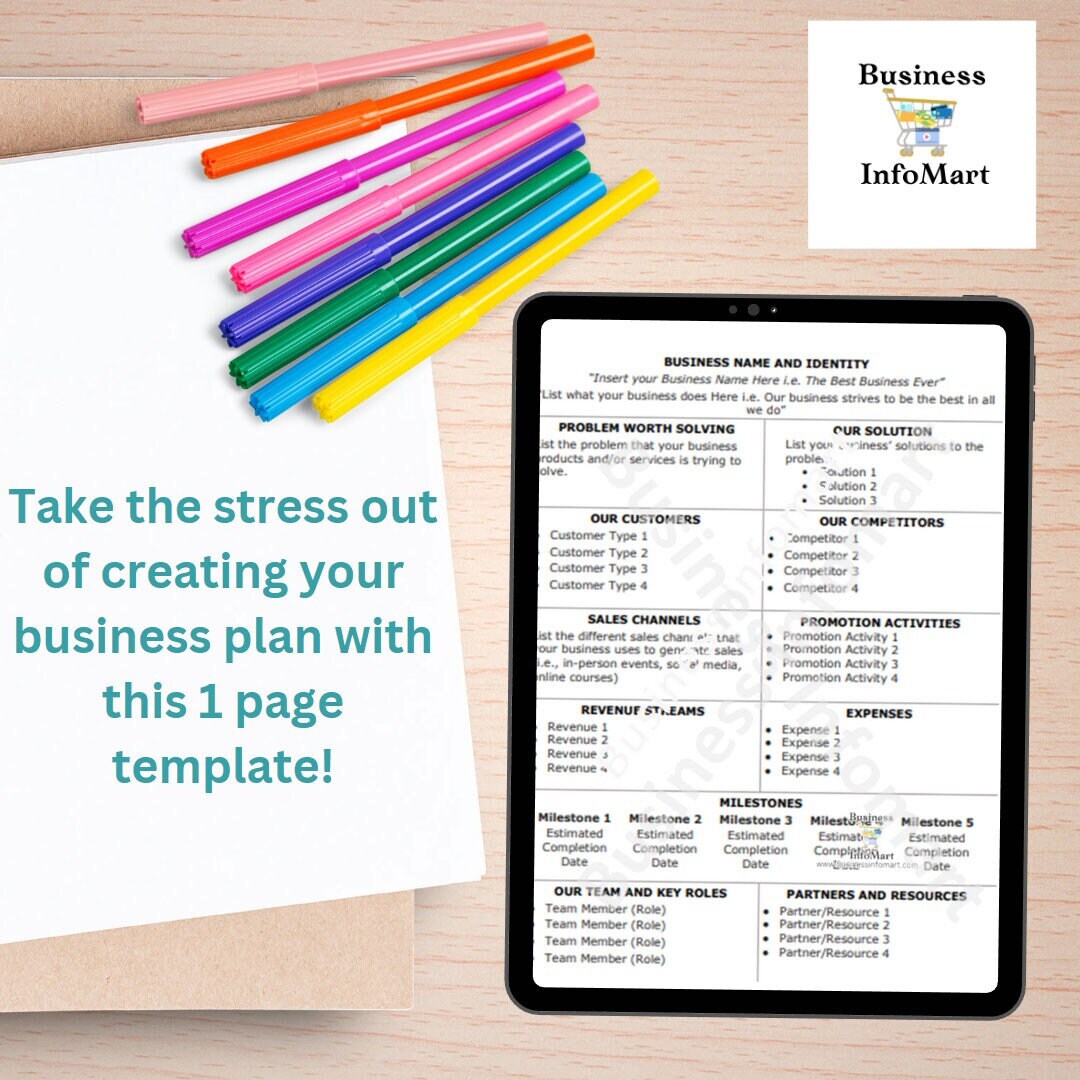 One (1) Page Business Plan Template - Etsy