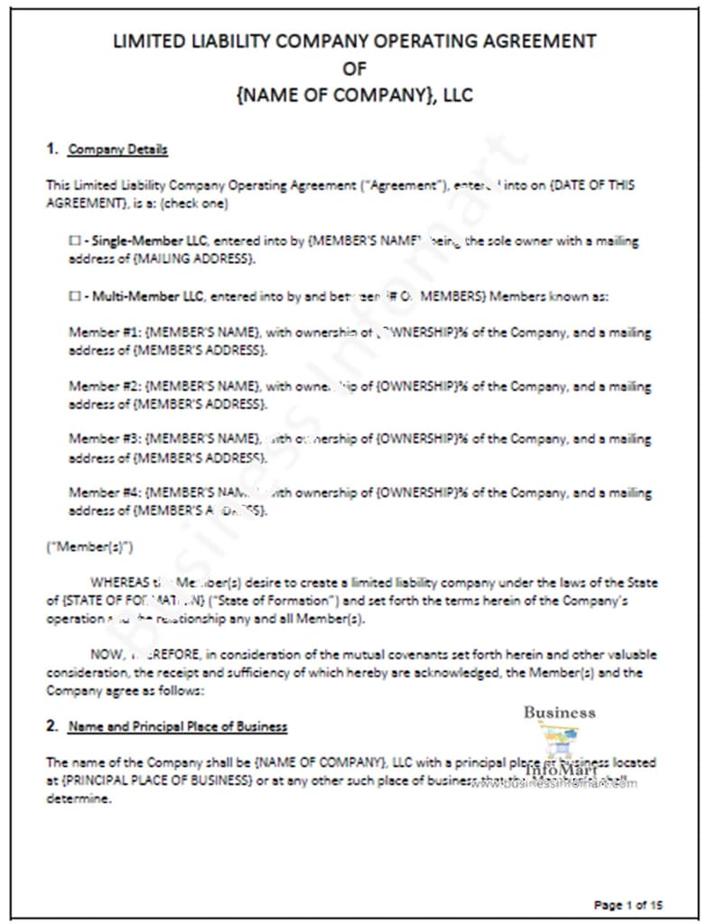 Limited Liability Company (LLC) Operating Agreement Template - Etsy