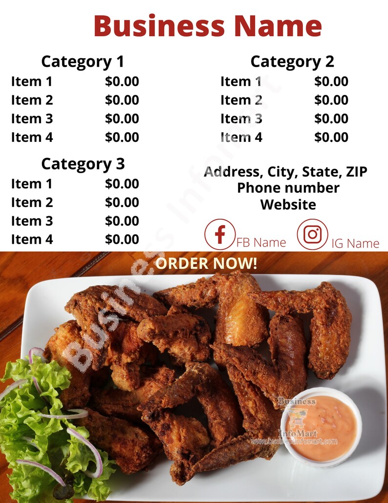 Wings Menu Template Bundle - Etsy