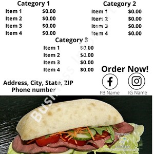 Sandwiches/subs Menu Template Bundle - Etsy
