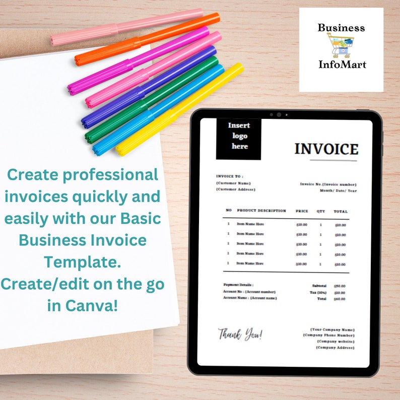 Basic Business Invoice Template - Etsy