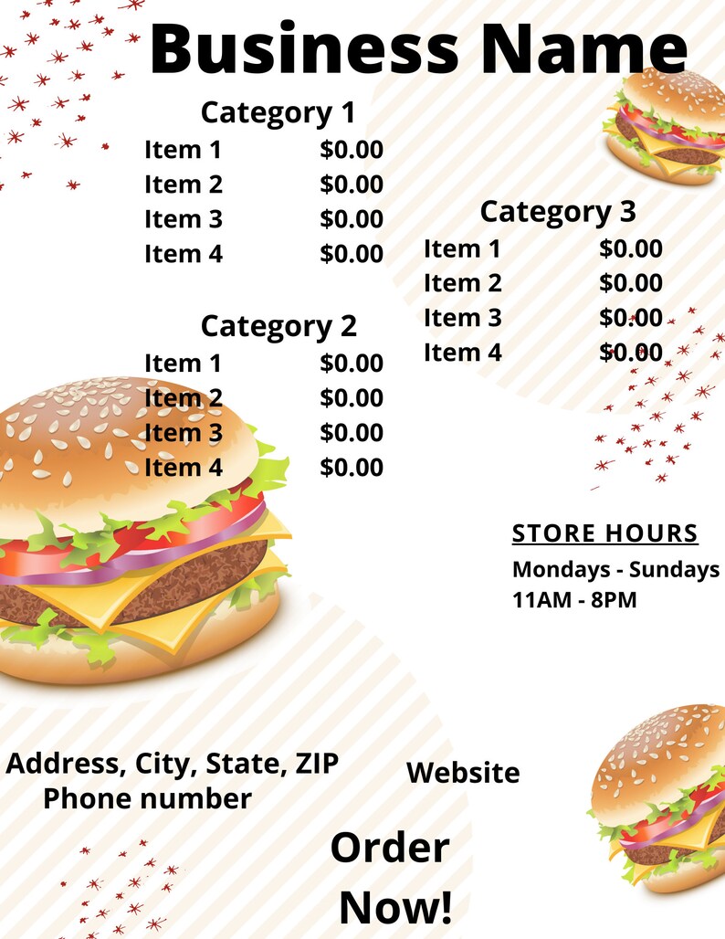 Burgers Menu Template Bundle - Etsy