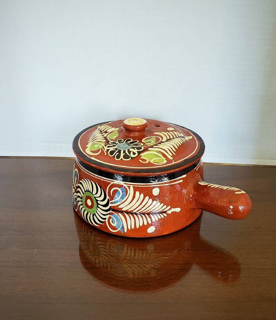 Tlaquepaque Mexican Redware Folk Art Handmade Painted Pottery Handle ...