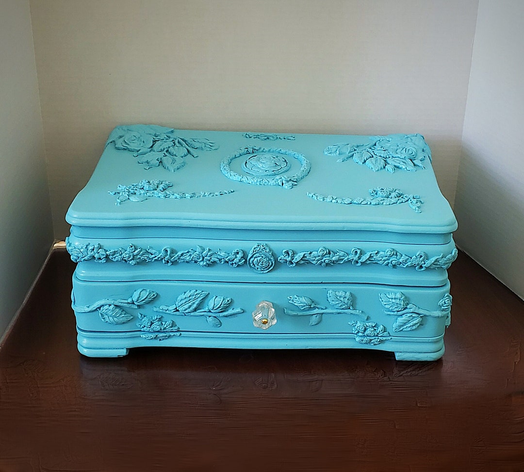 Handmade Blue Floral Jewelry Box: Vintage Silverware Box With Crystal ...