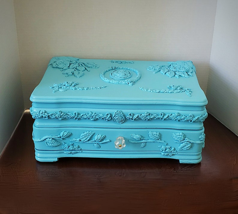 Handmade Blue Floral Jewelry Box: Vintage Silverware Box With Crystal ...