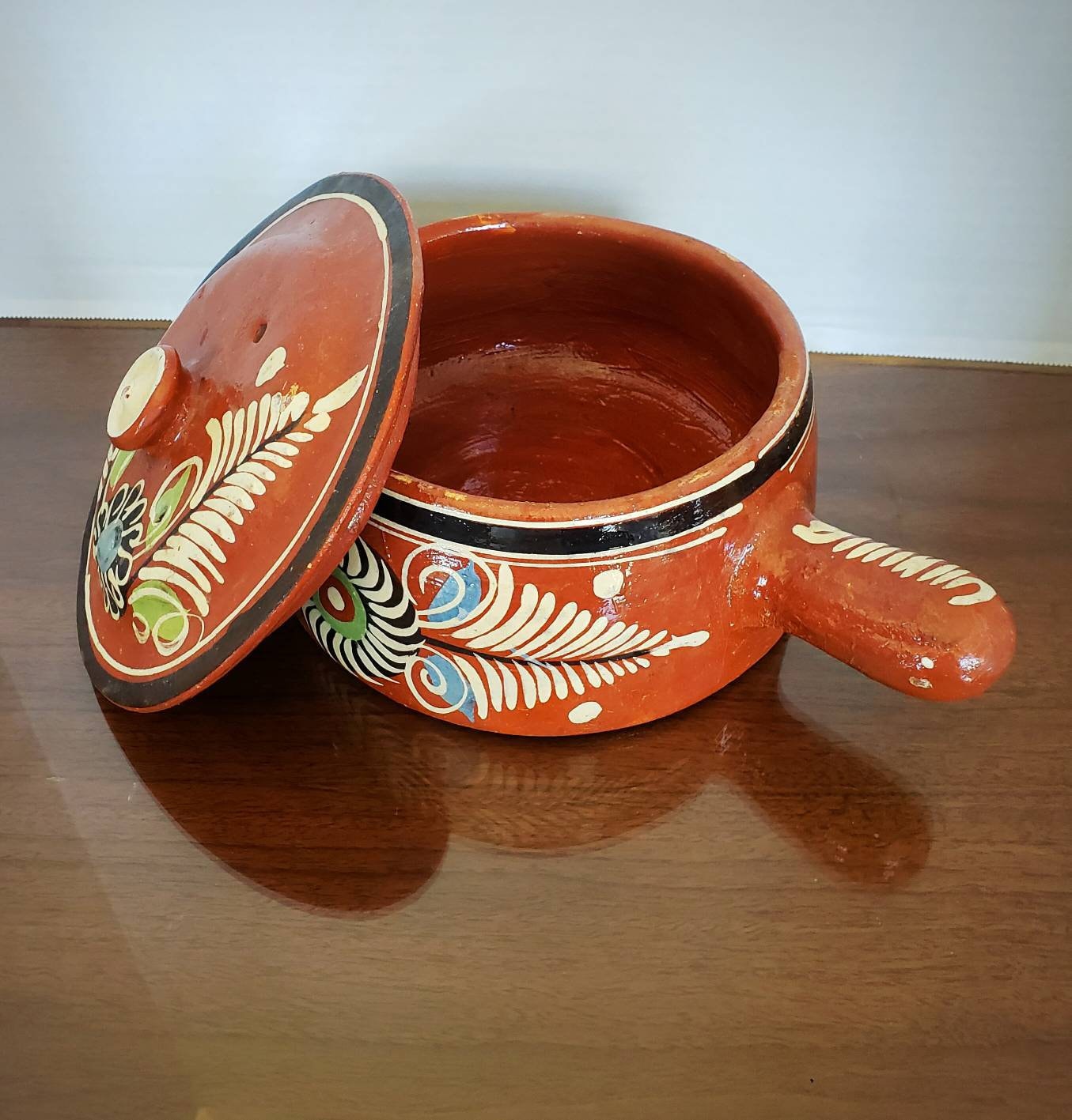 Tlaquepaque Mexican Redware Folk Art Handmade Painted Pottery Handle ...