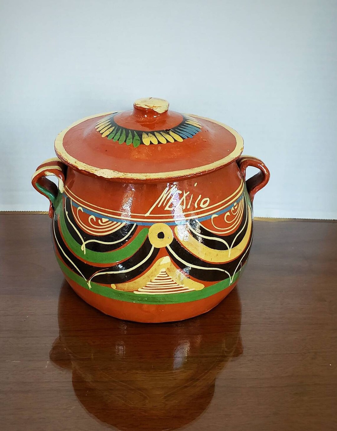 Vintage 1950's Mexican Bean Pot W/lid. Folk Art Style With Vibrant Hand ...