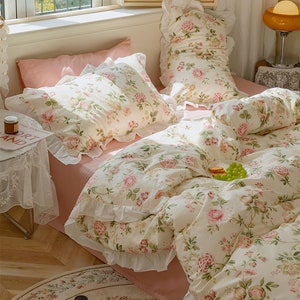 100% Cotton Duvet Cover Peony Duvet Cover Ruffled Fancy Comforter Cover ...