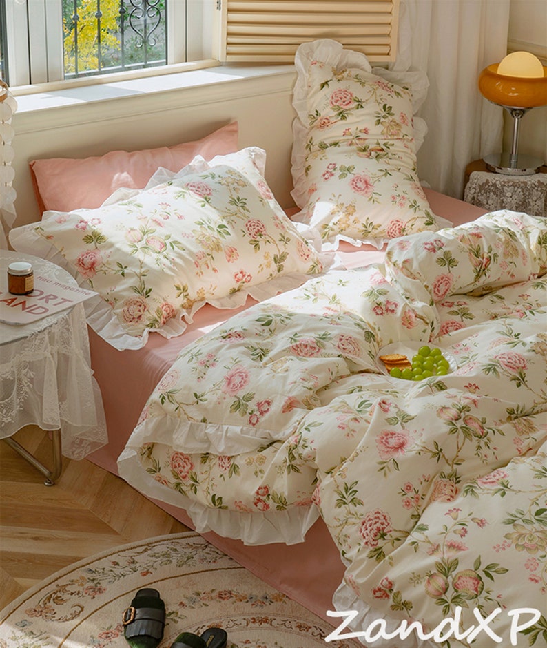 100% Cotton Duvet Cover Peony Duvet Cover Ruffled Fancy - Etsy