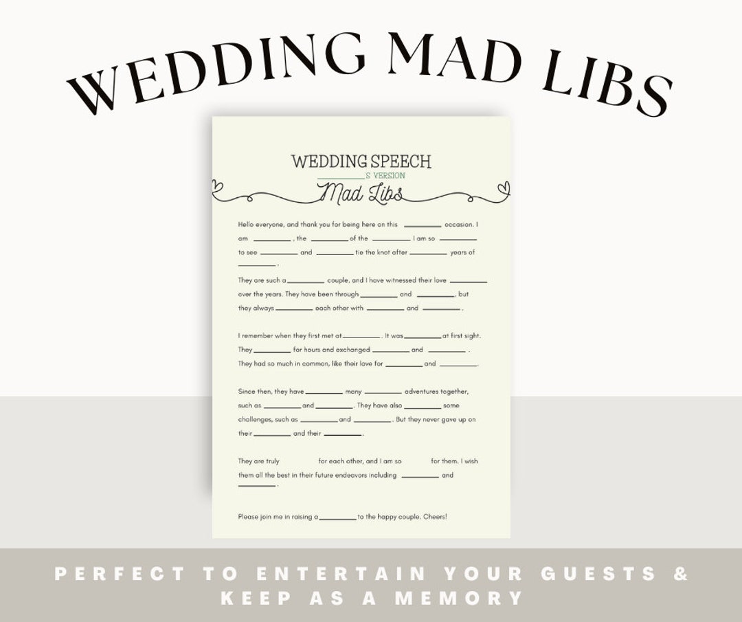 Wedding Mad Libs - Funny and Personalized Wedding Speech Game ...