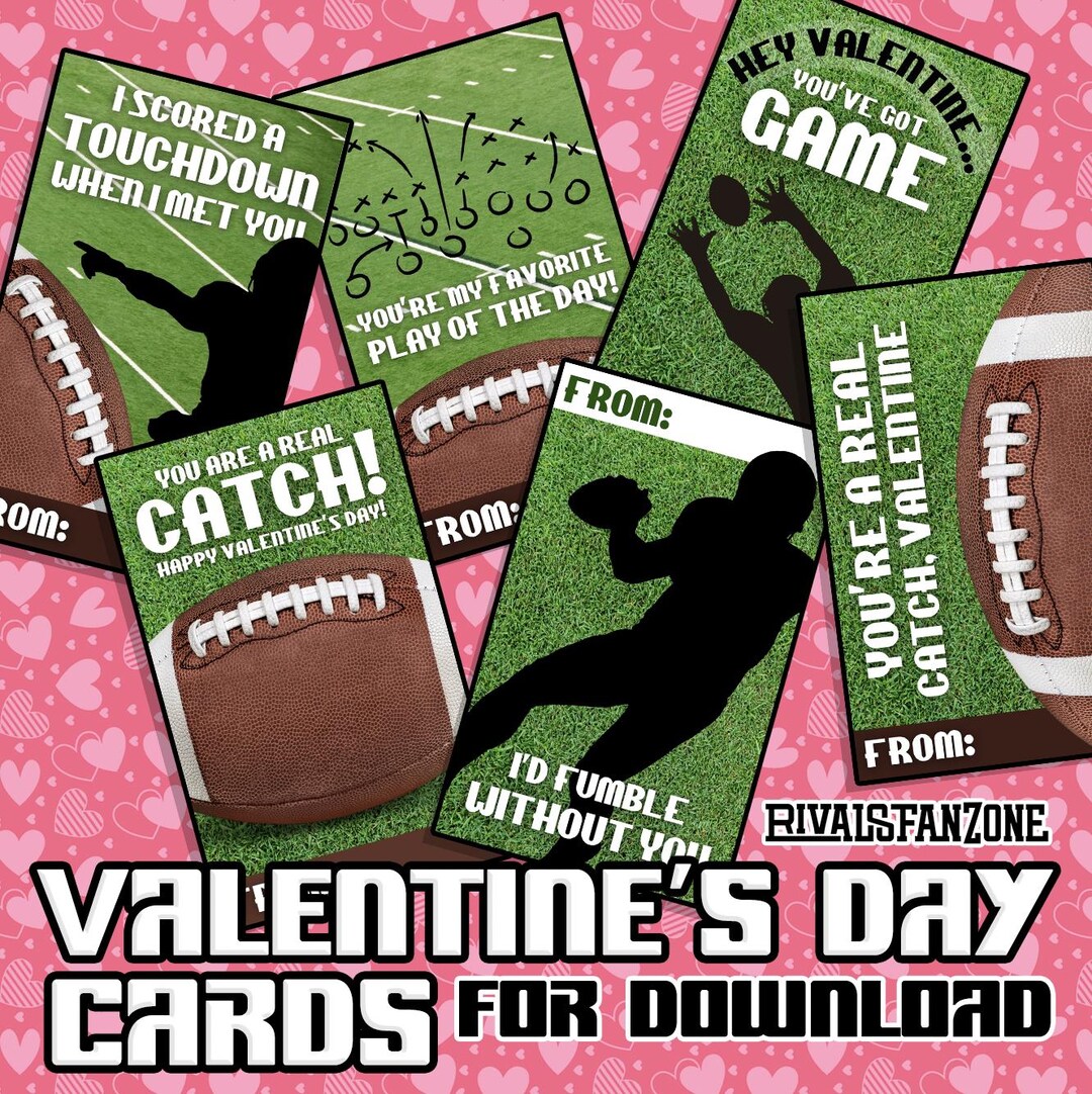 Football Valentine's Day Cards, Digital File, Instant Download, Kid's ...